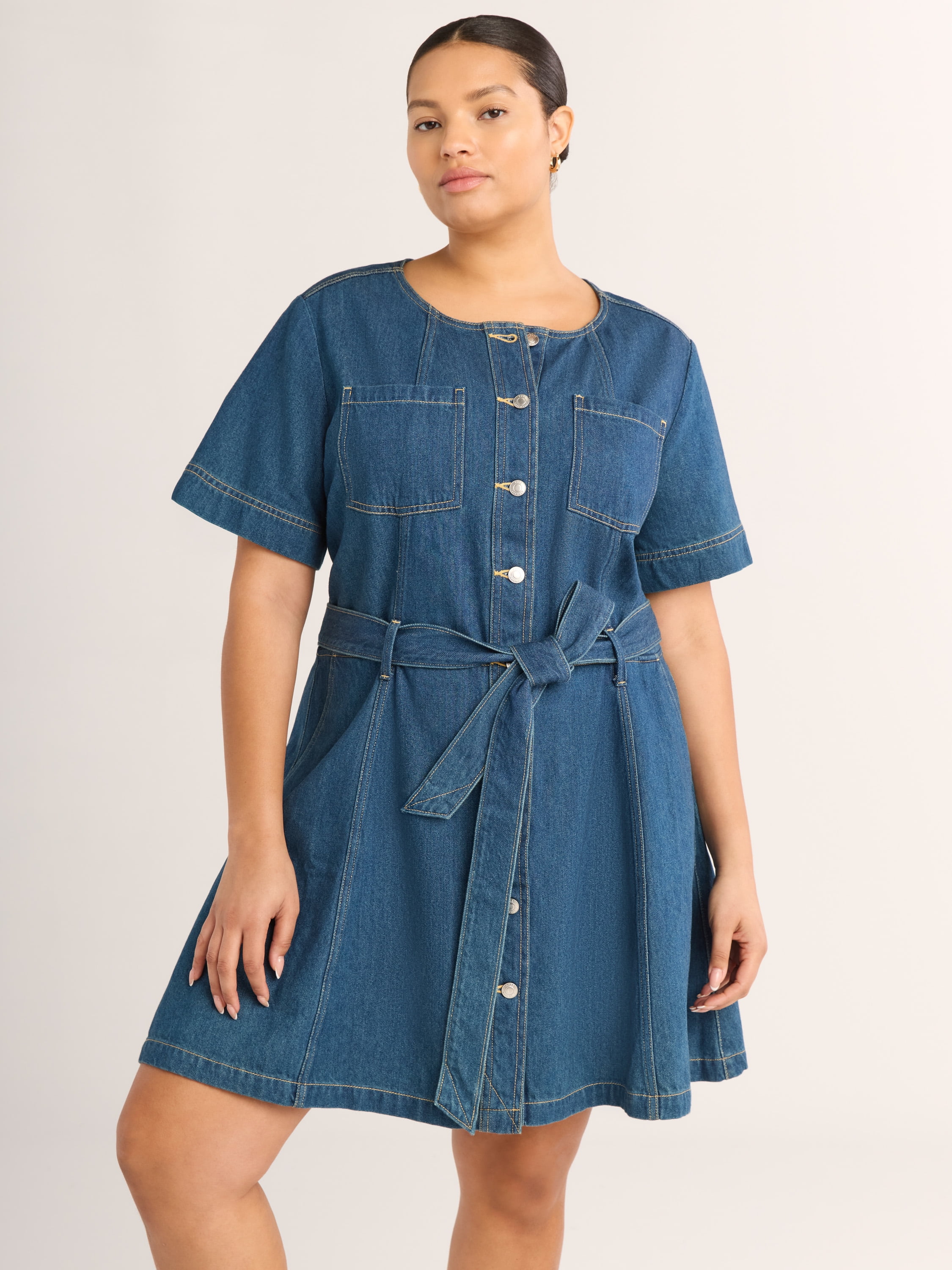 Free Assembly Women’s Cotton Utility Mini Dress with Short Sleeves ...