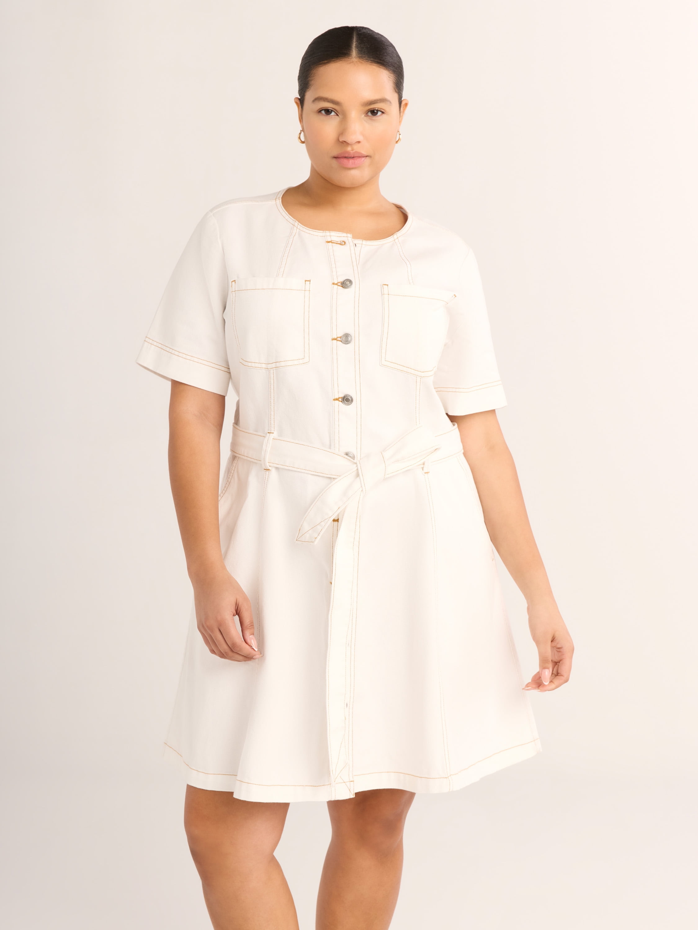 Free Assembly Women’s Cotton Utility Mini Dress with Short Sleeves ...