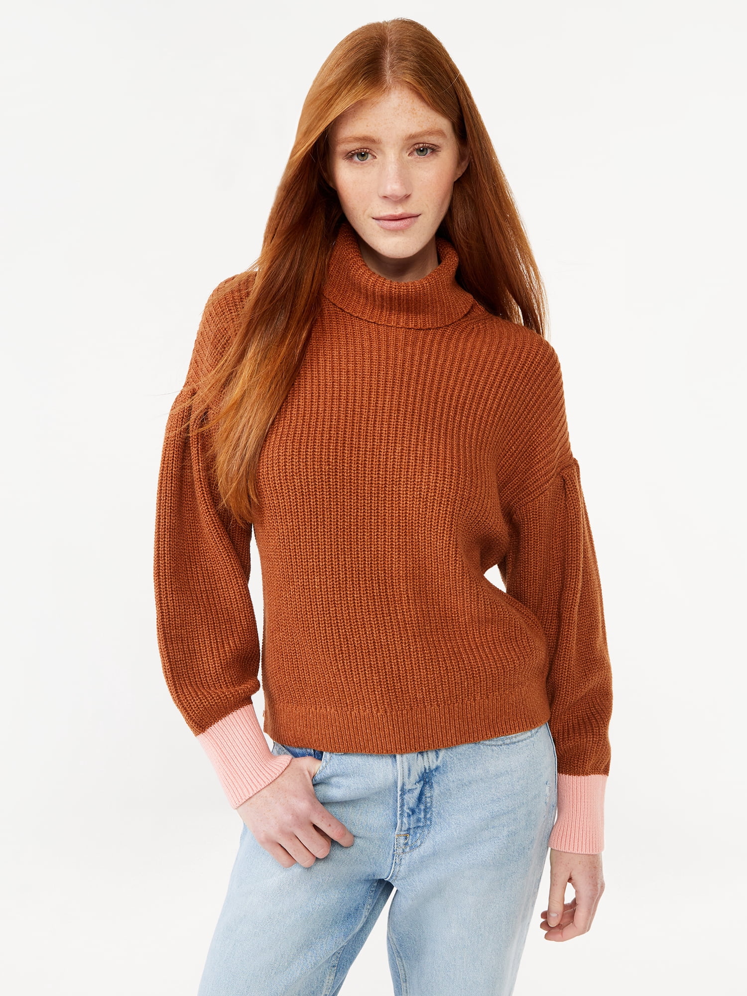 Free Assembly Women's Cowl Neck Pleat Shoulder Sweater, Midweight ...