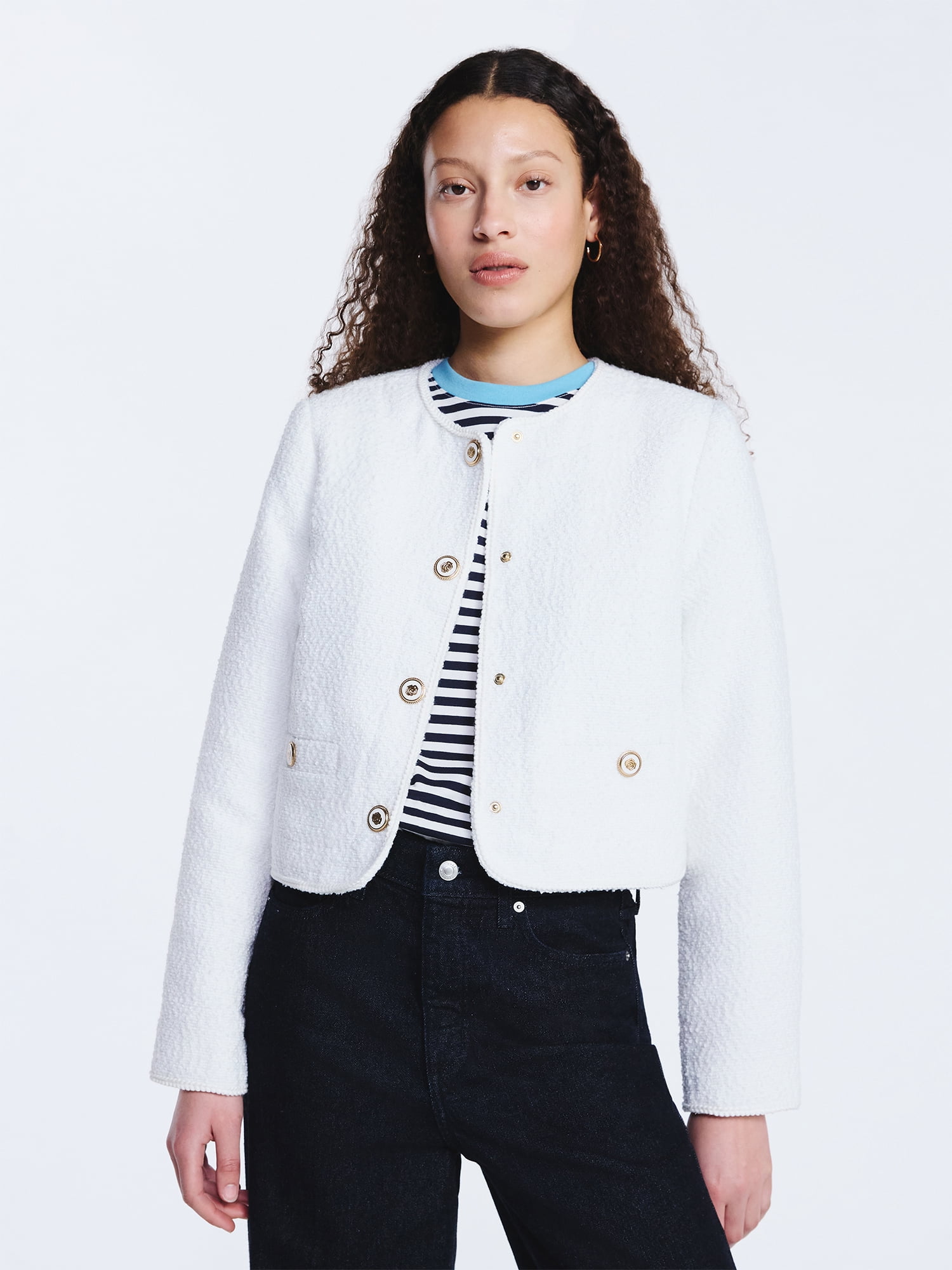 Free Assembly Women's Collarless Nubby Jacket with Long Sleeves, Sizes ...