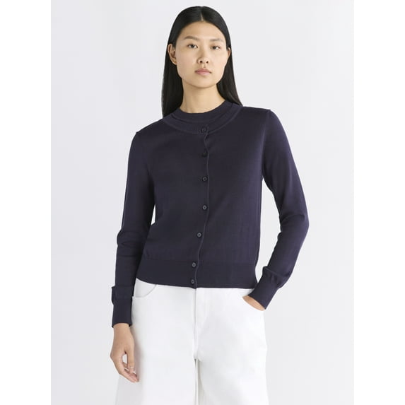 Free Assembly Women's Crewneck Cardigan Sweater, Lightweight, Sizes XS ...