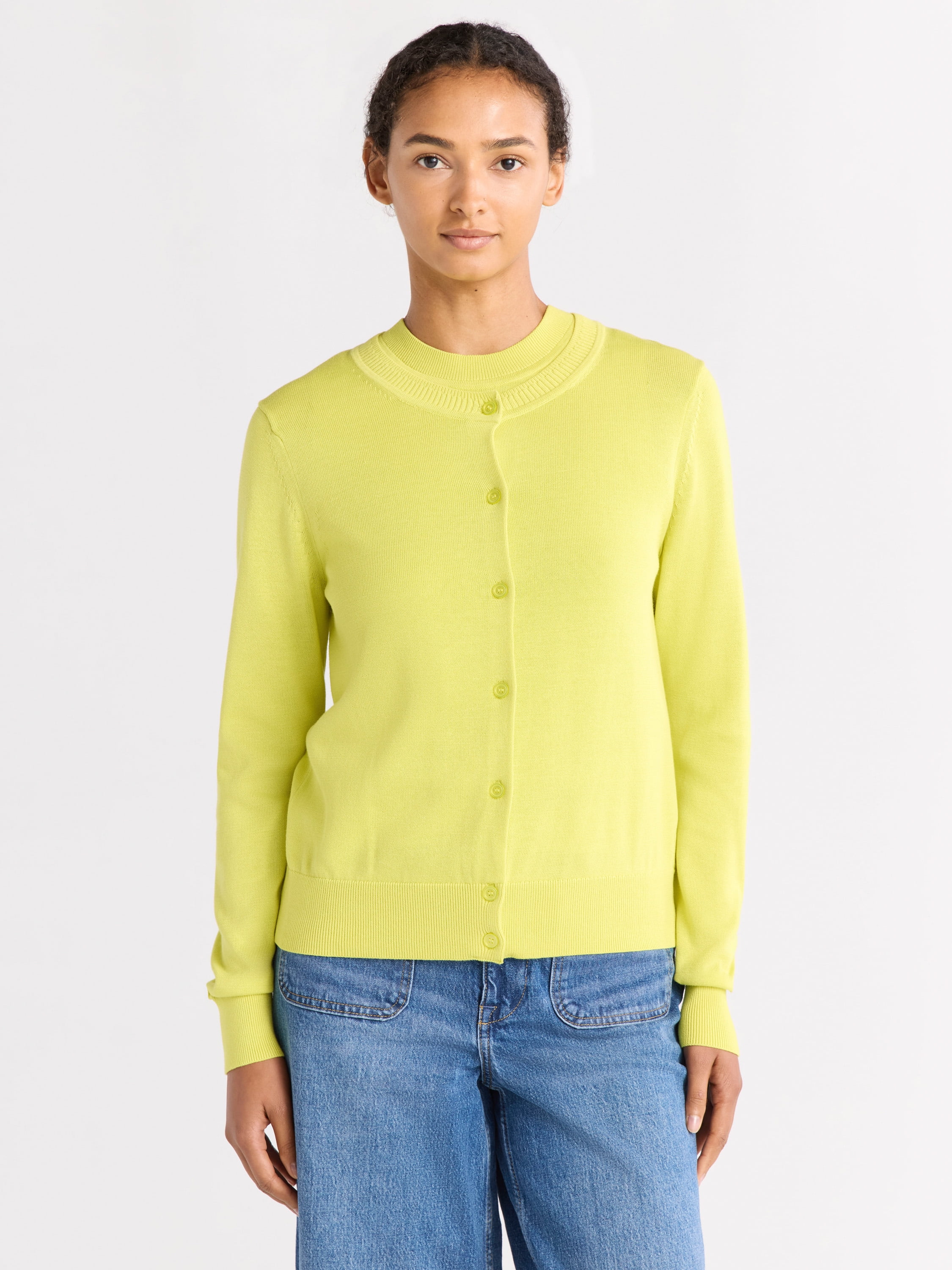 Free Assembly Women's Crewneck Cardigan Sweater, Lightweight, Sizes XS ...