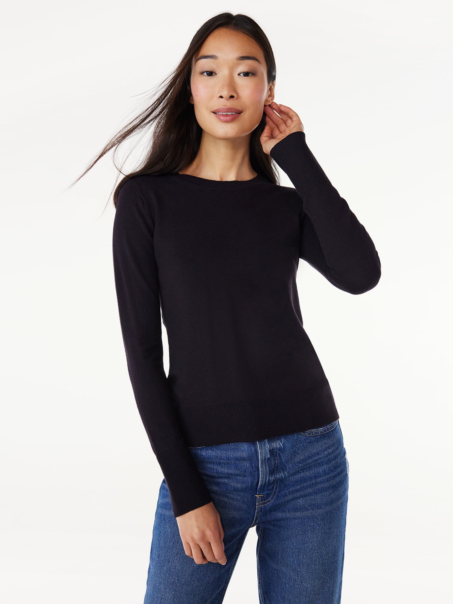 Free Assembly Women’s Crewneck Sweater with Long Sleeves, Midweight ...