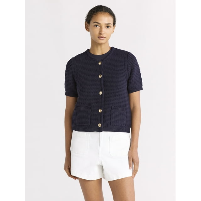 Free Assembly Women's and Women's Plus Crochet Cardigan Sweater ...