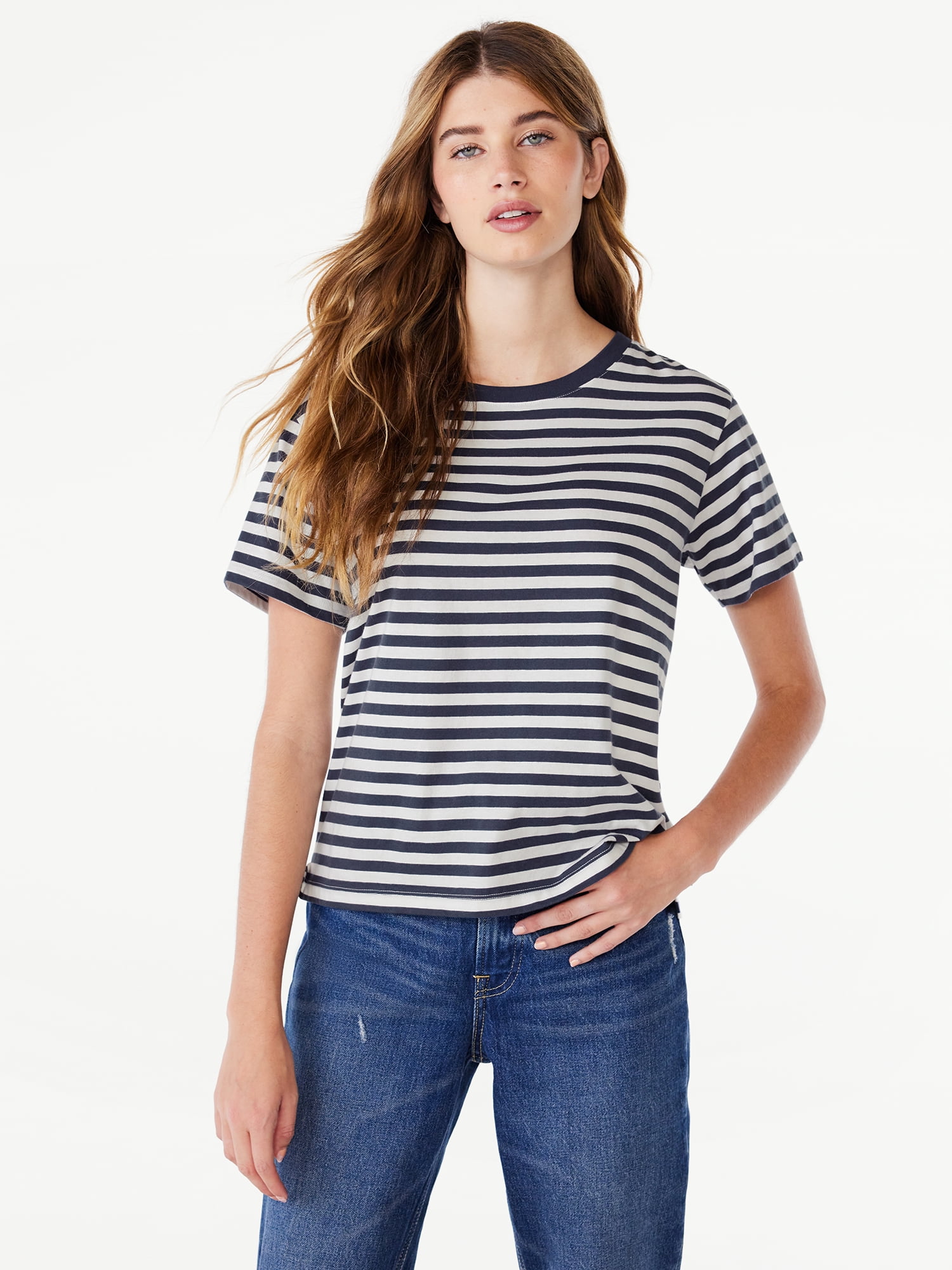 Free Assembly Women's Crop Box Tee with Short Sleeves, Sizes XS-XXL ...