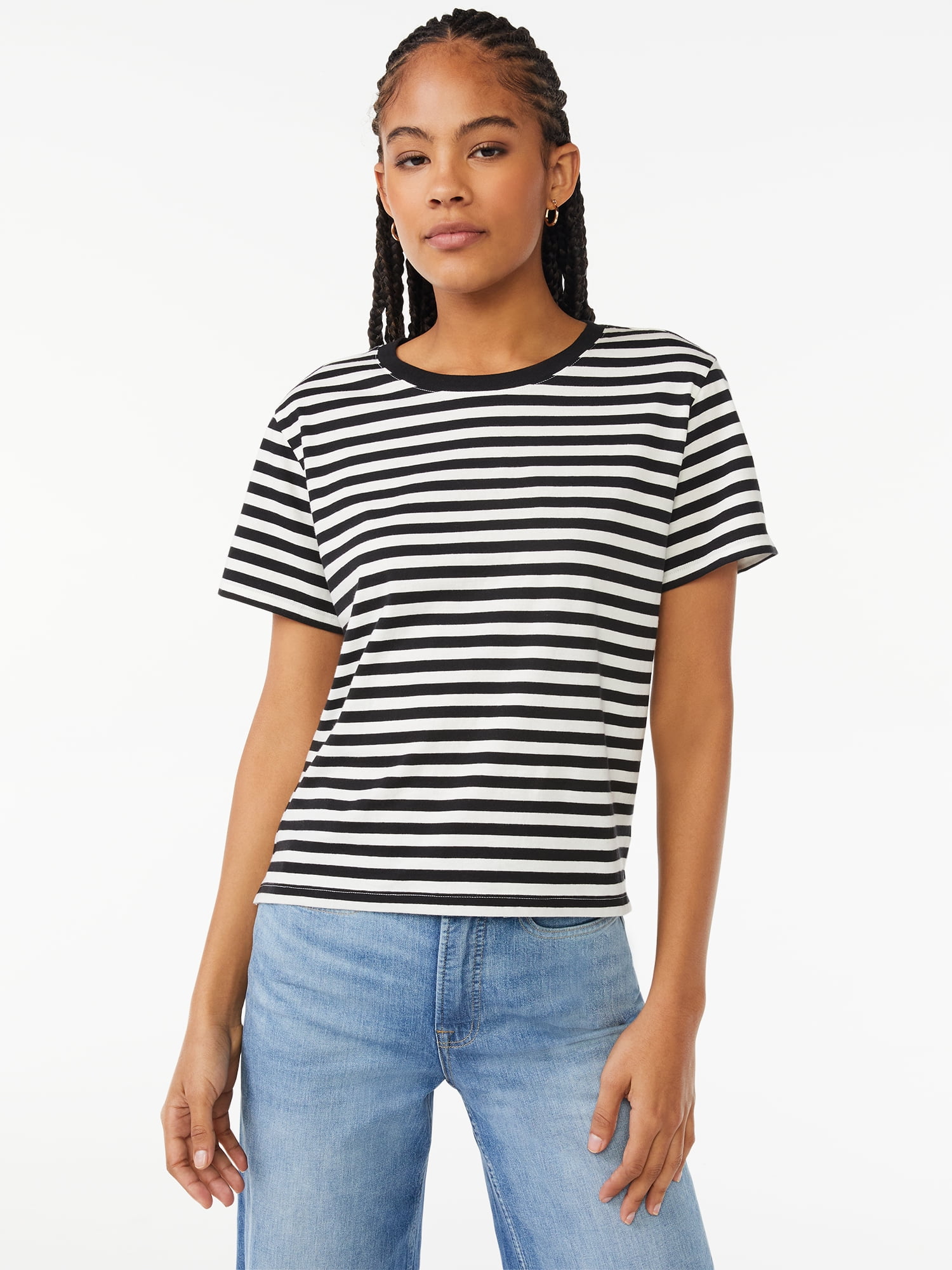 Free Assembly Women's and Women's Plus Cotton Cropped Boxy Tee with ...
