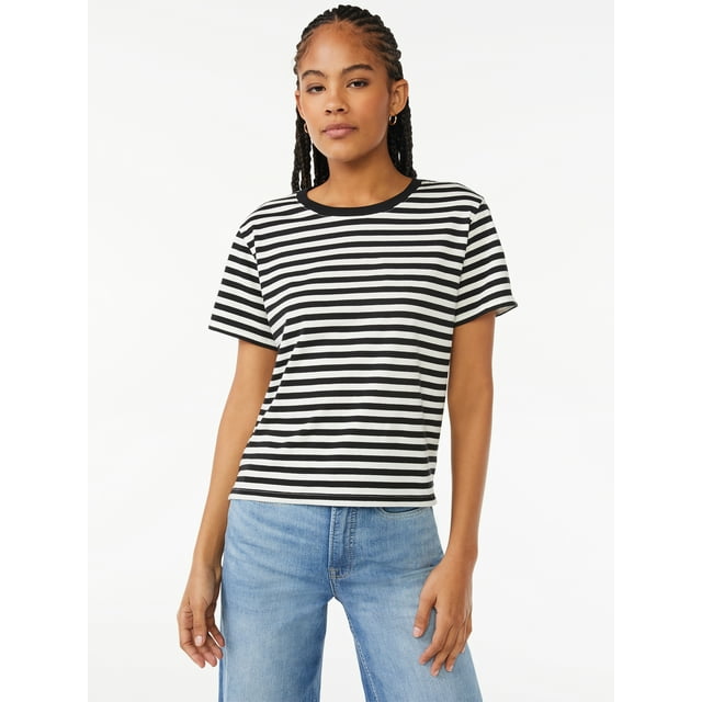 Free Assembly Women's Crop Box Tee with Short Sleeves, Sizes XS-XXXL ...