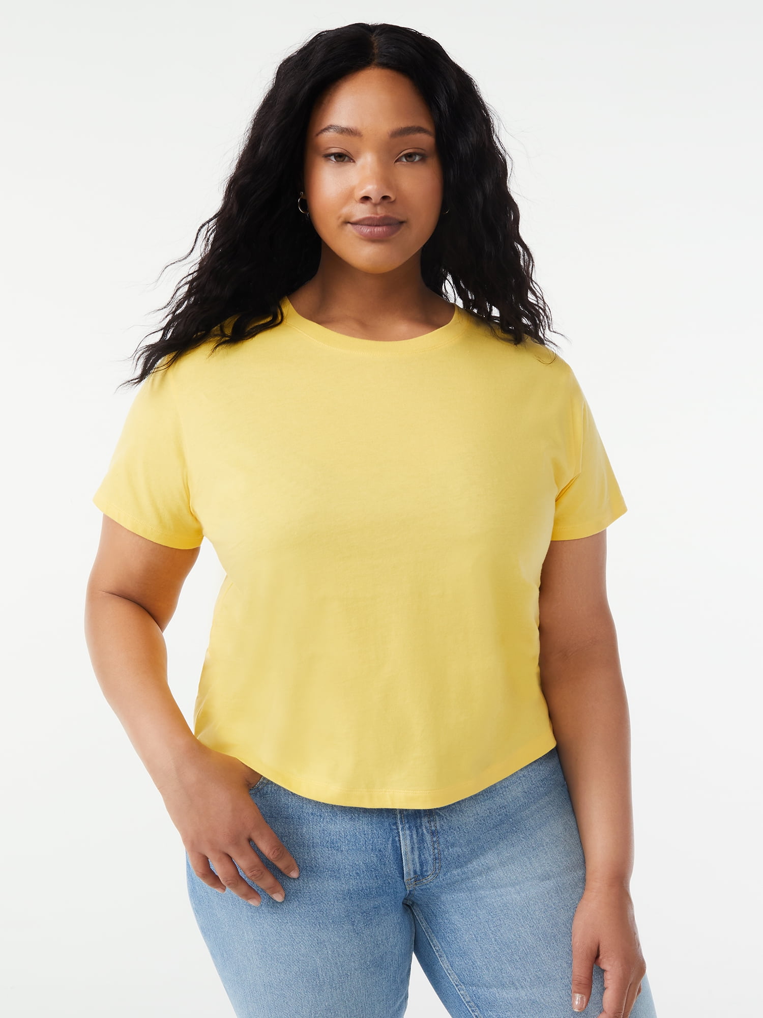 Free Assembly Women's Crop Box Tee with Short Sleeves, Sizes XS-XXXL ...