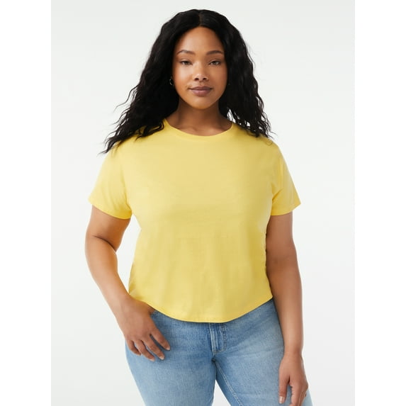 Free Assembly Women's Crop Box Tee with Short Sleeves, Sizes XS-XXXL ...