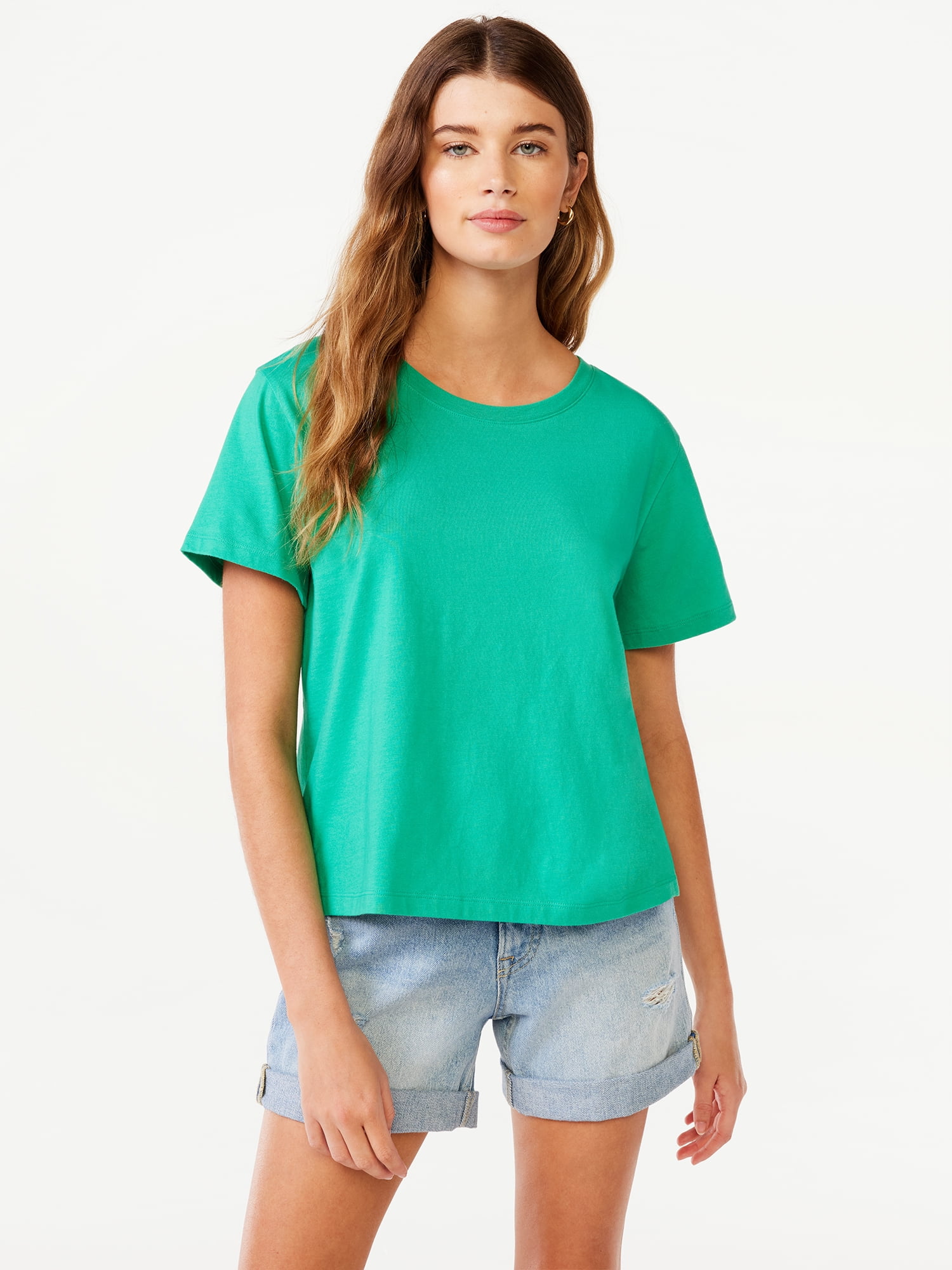 Free Assembly Women's Crop Box Tee with Short Sleeves, Sizes XS-XXXL ...