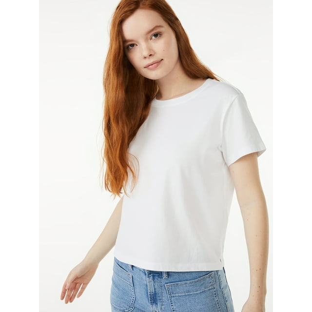 Free Assembly Women's Crop Box Tee with Short Sleeves, Sizes XS-XXXL ...