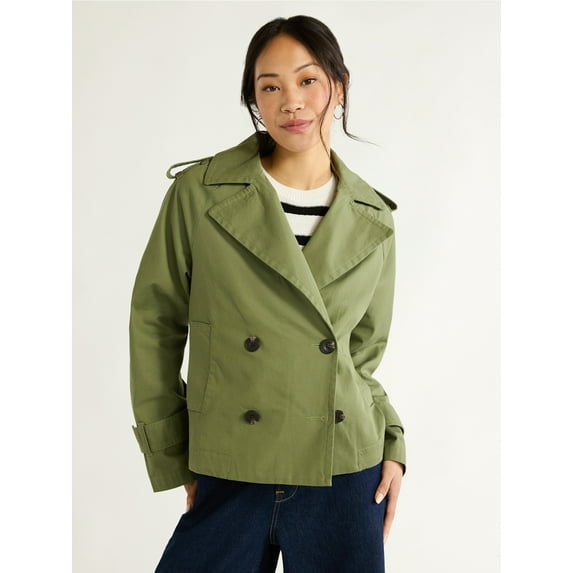 Free Assembly Women's Cropped Cotton Trench Coat, Sizes XS-XXL ...