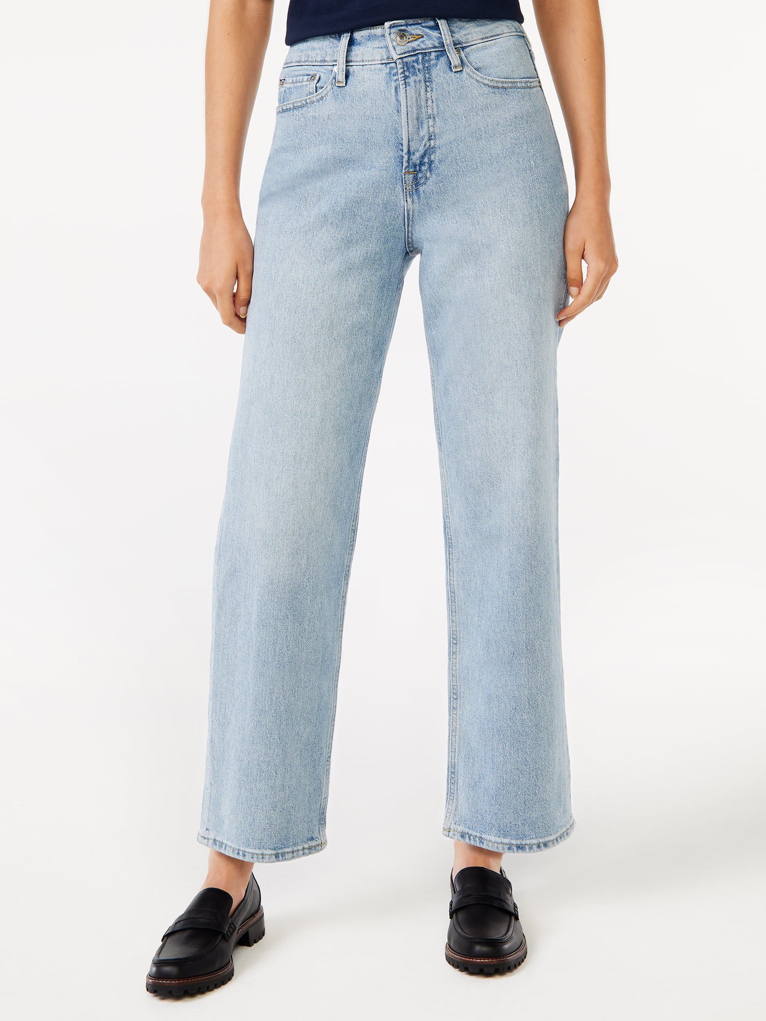 Free Assembly Women's Cropped Wide High Rise Straight Jeans - Walmart.com