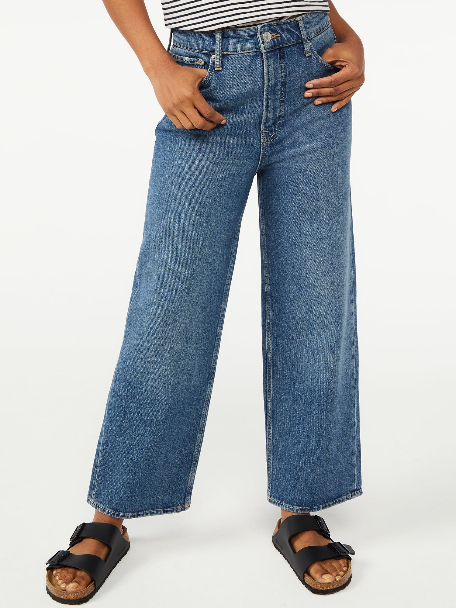 Free Assembly Women's Cropped Wide High Rise Straight Jeans - Walmart.com