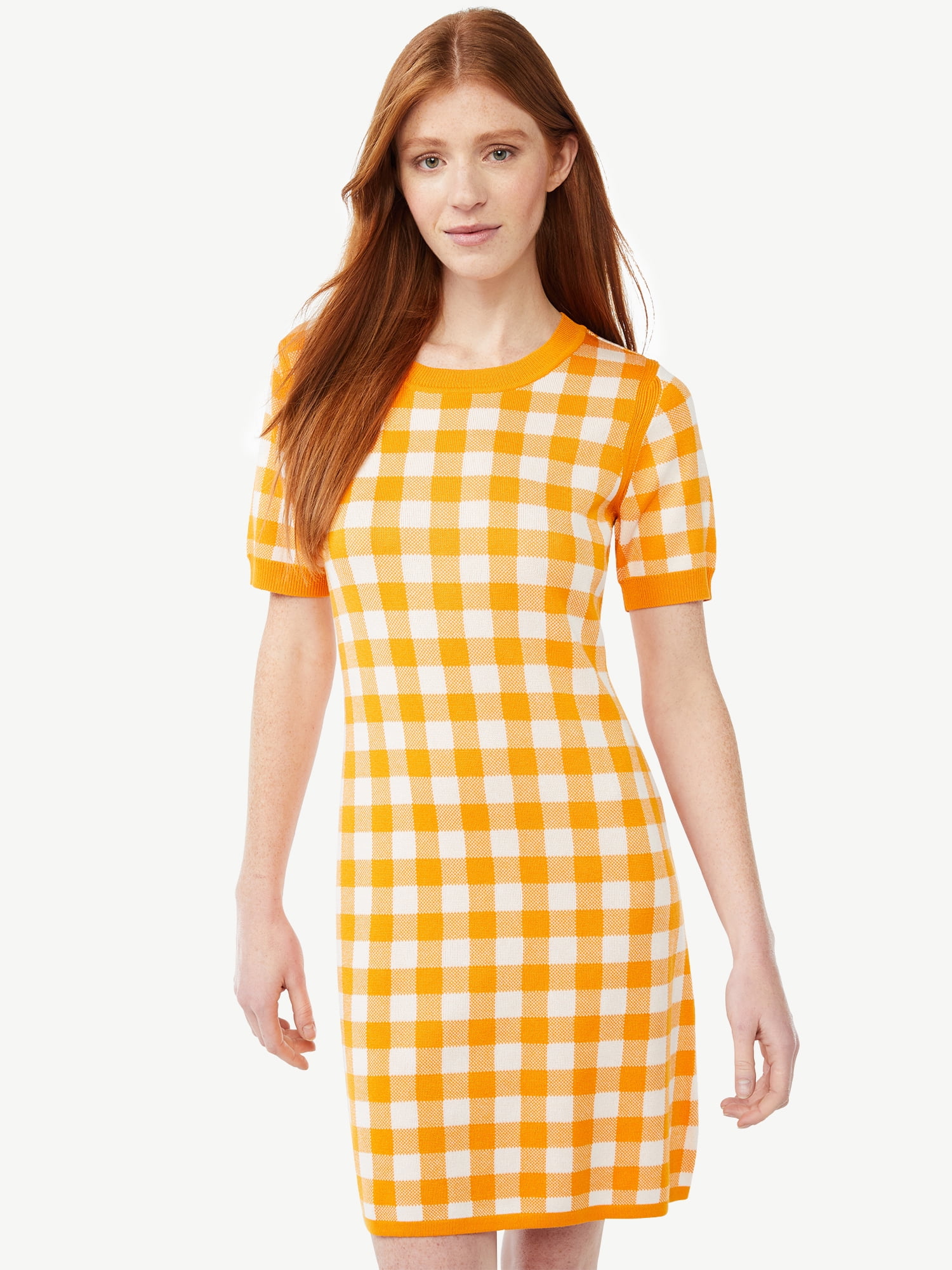 Free Assembly Women's Cuffed Short Sleeve Mini Sweater Dress - Walmart.com