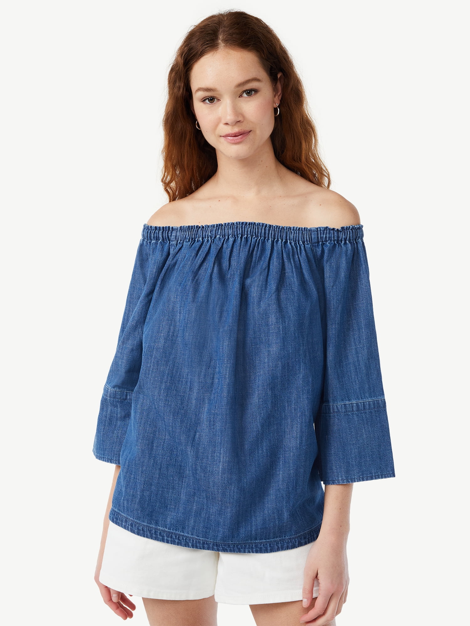 Free Assembly Women's Elasticated Top with ¾-Sleeves - Walmart.com