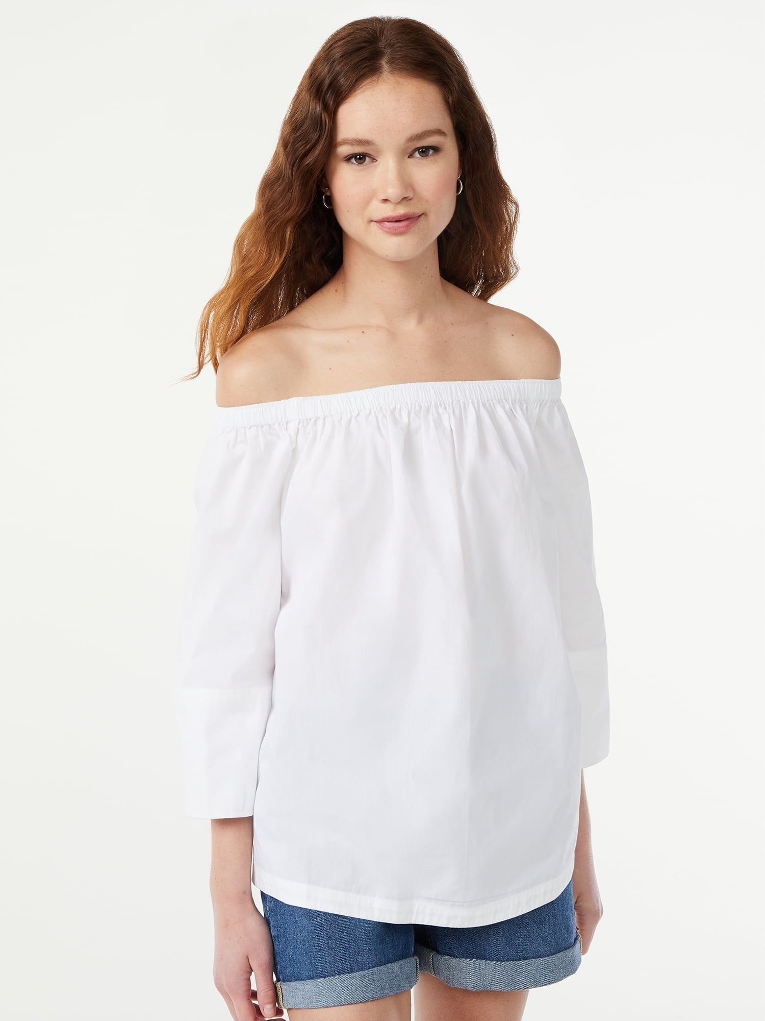 Free Assembly Women's Elasticated Top with ¾-Sleeves - Walmart.com