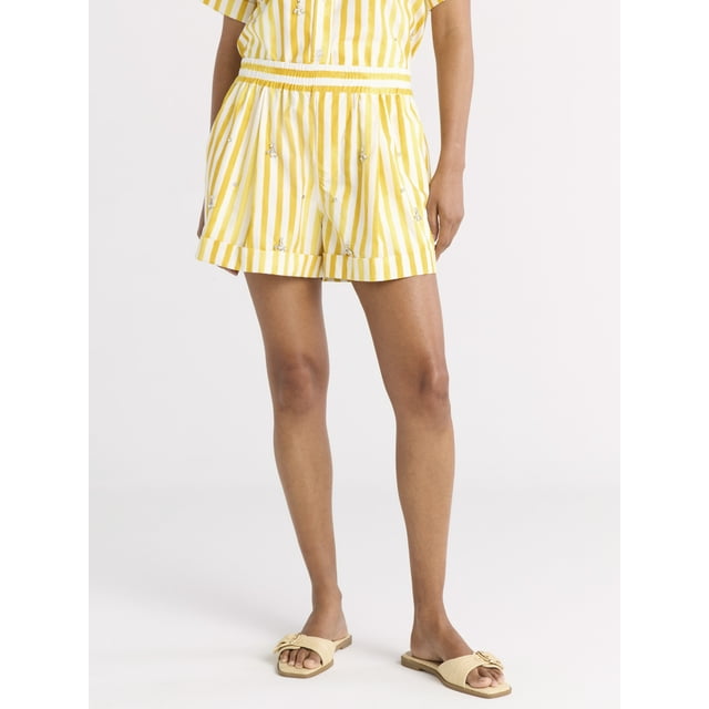 Free Assembly Women's Embellished Pull On Cotton Shorts, 3.5" Inseam ...