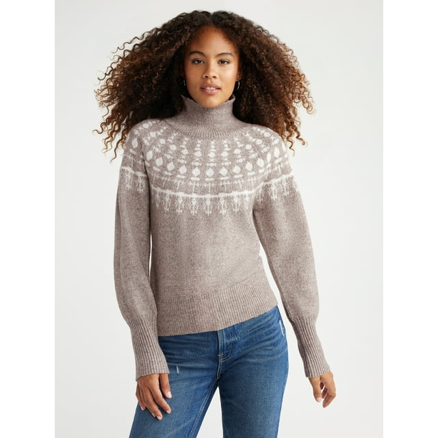 Free Assembly Women's Fair Isle Sweater, Midweight, Sizes XS-XXXL ...