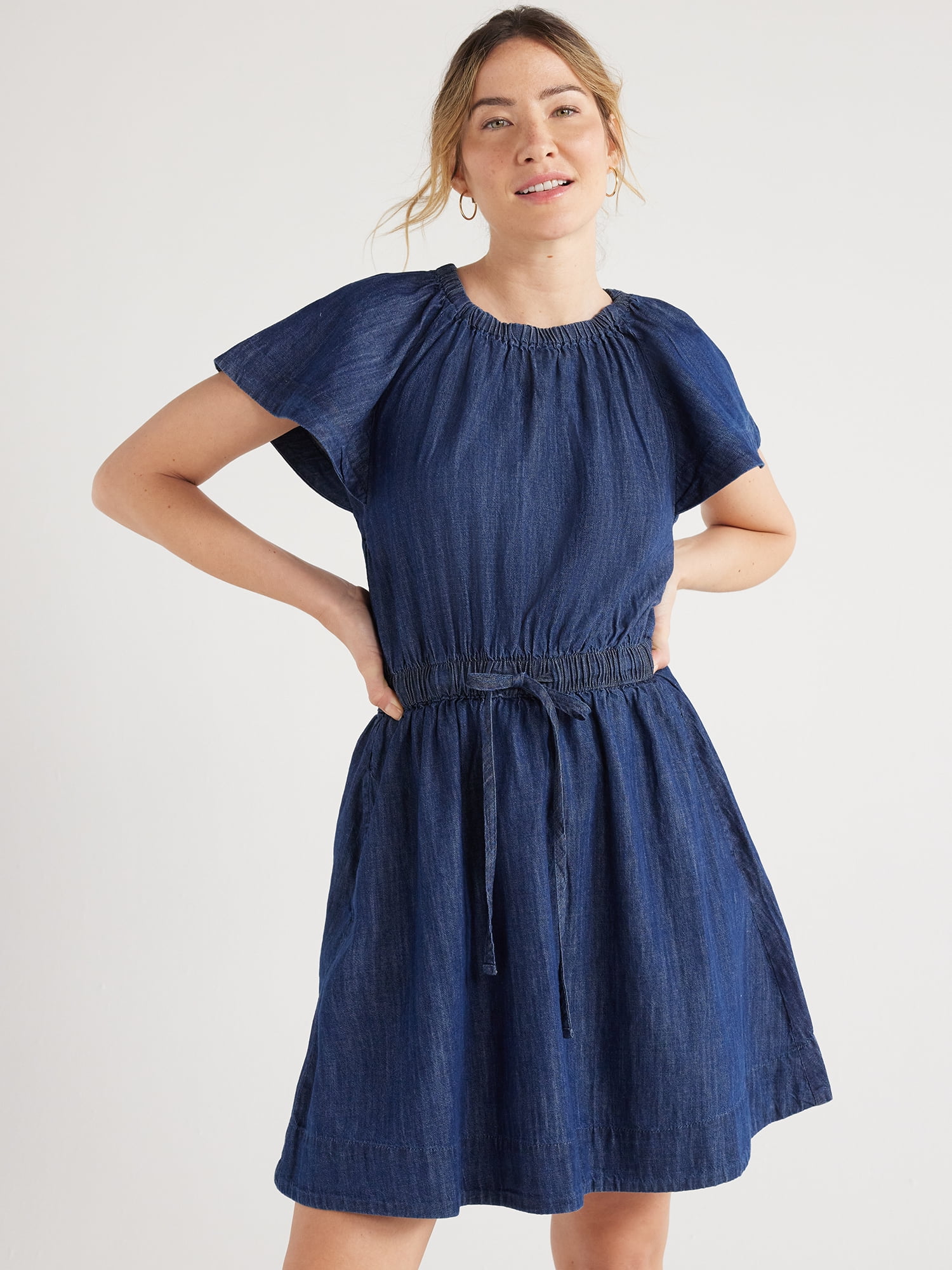 Free Assembly Fit & Flare Denim Mini Dress - women's XS-XXL - Walmart.com