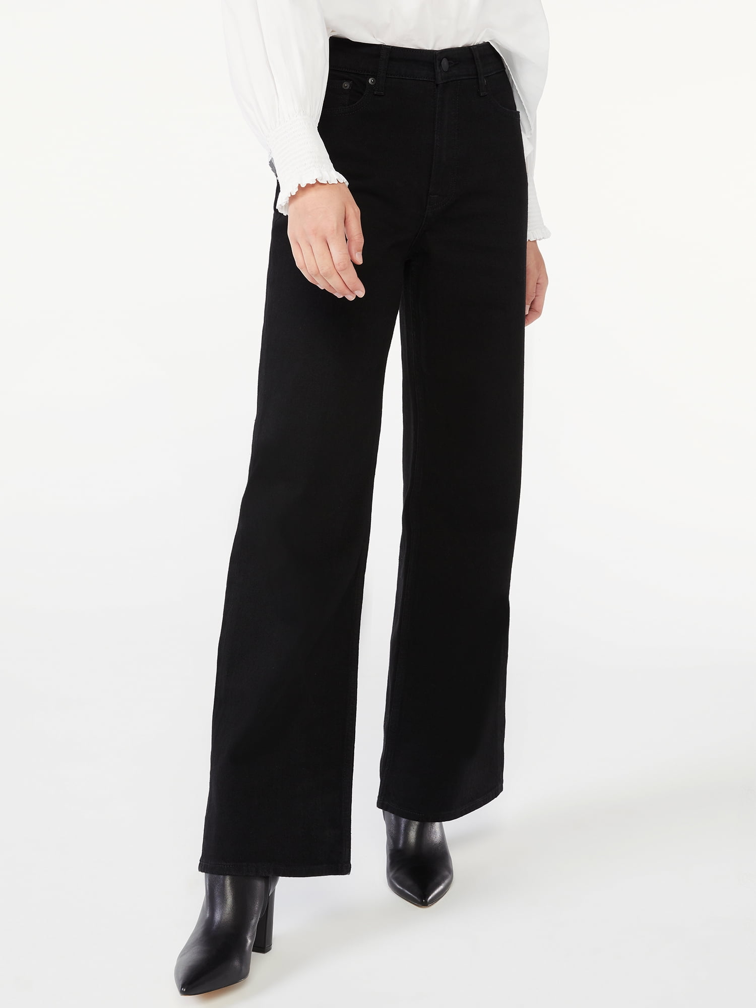 Free Assembly Women's Full Wide Straight Jeans, High-Rise, Flare Hem ...