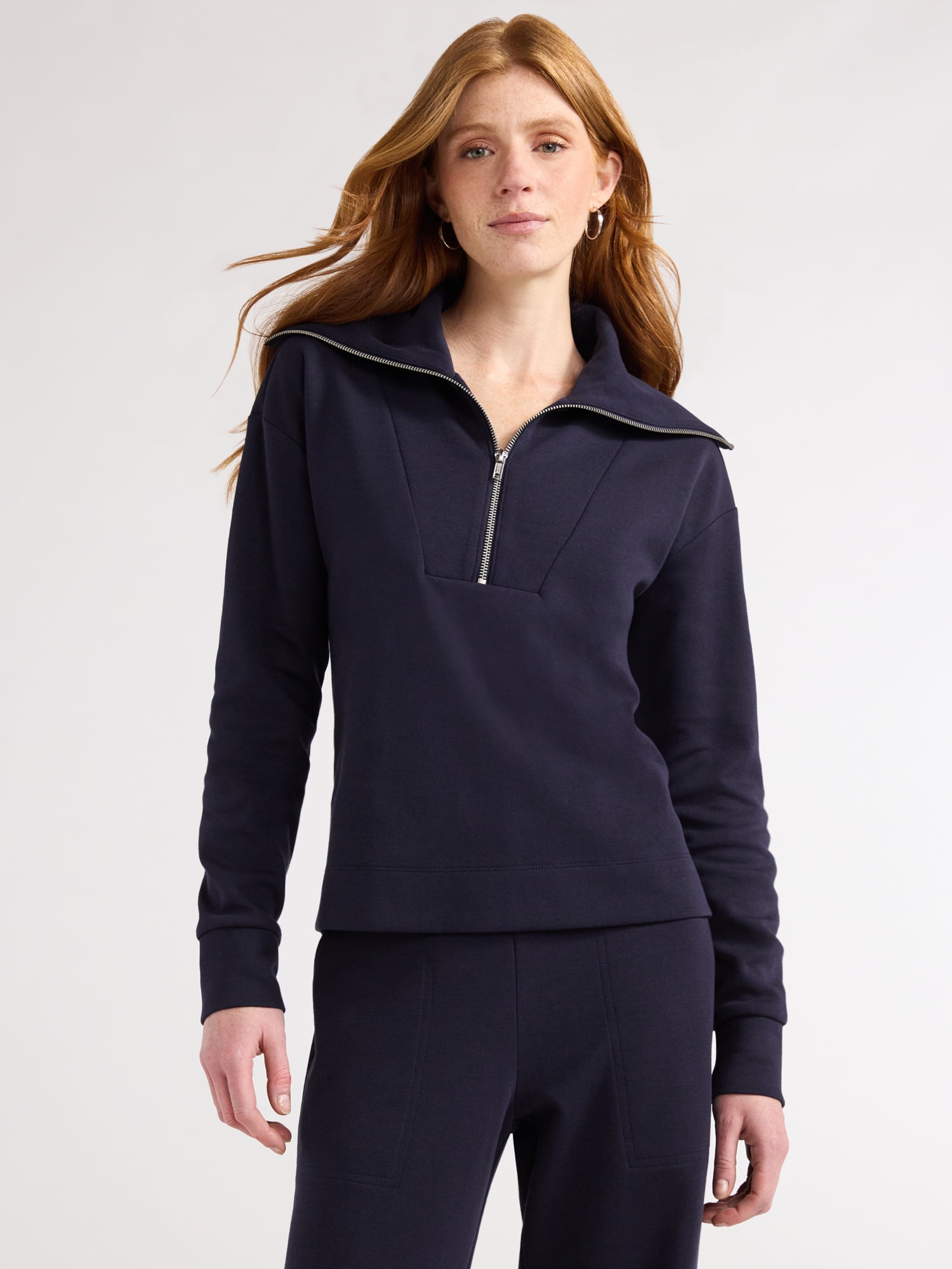 Free Assembly Women's and Women's Plus Half Zip Pullover Sweatshirt ...