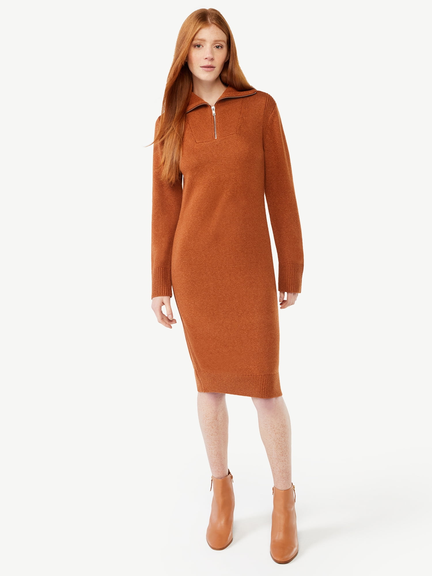 Free Shipping! Free Assembly Women's Soft Comfortable Half Zip Sweater Dress - Cotton/Wool ...