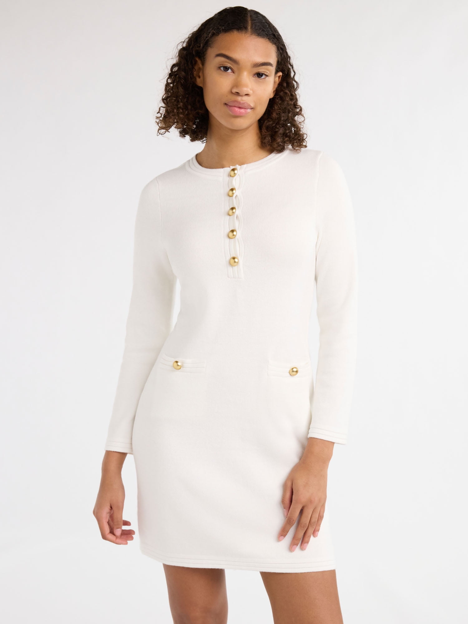 Free Assembly Women’s Henley Mini Sweater Dress, Sizes XS-3XL - Walmart.com