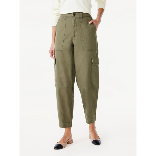 Free Assembly Women's High Rise Barrel Cargo Pants, 26” Inseam, Sizes 0 ...