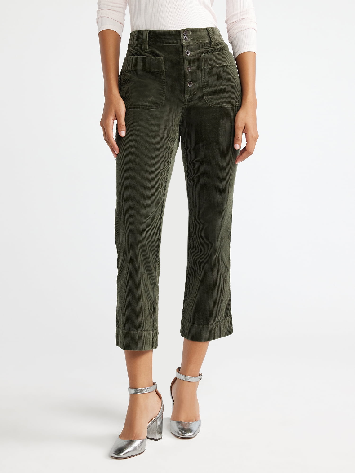 Free Assembly Women's High Rise Cropped Flare Corduroy Pants with Patch ...