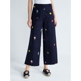 Free Assembly Women's Embroidered Wide Leg Cropped Pants, 26" Inseam ...