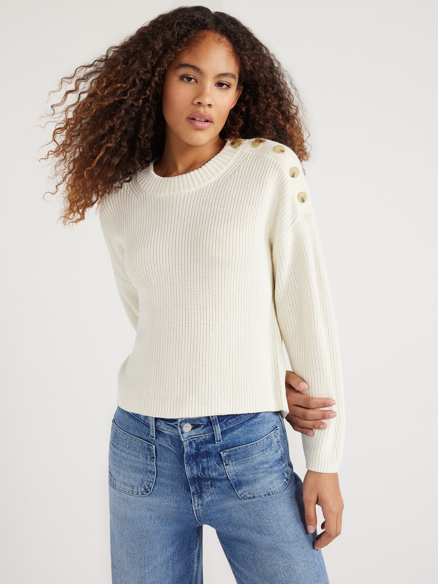 Free Assembly Button-Shoulder Sweater - Walmart.com