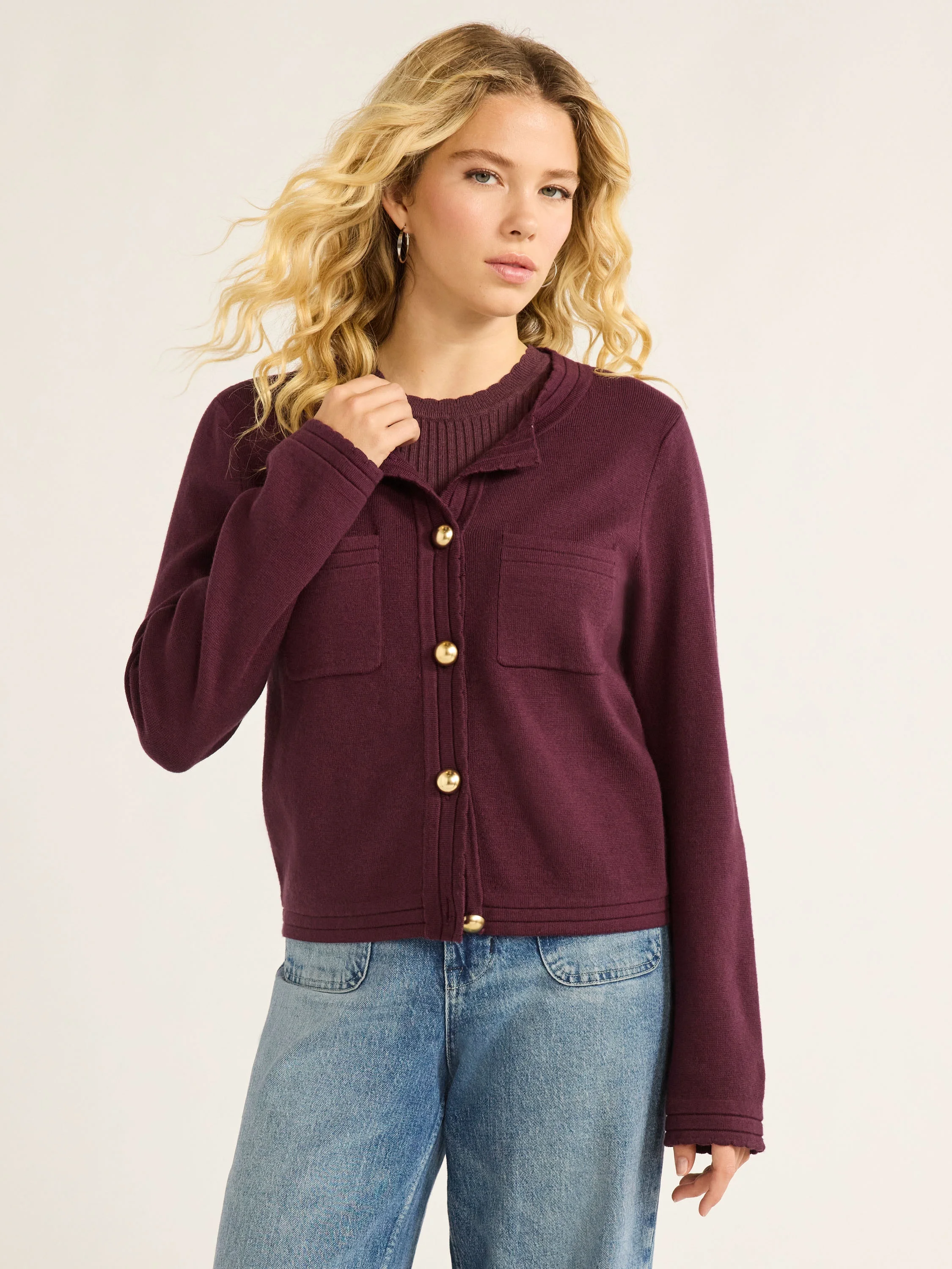 Free Assembly Women’s Long Sleeve Cardigan Sweater with Chest Pockets ...