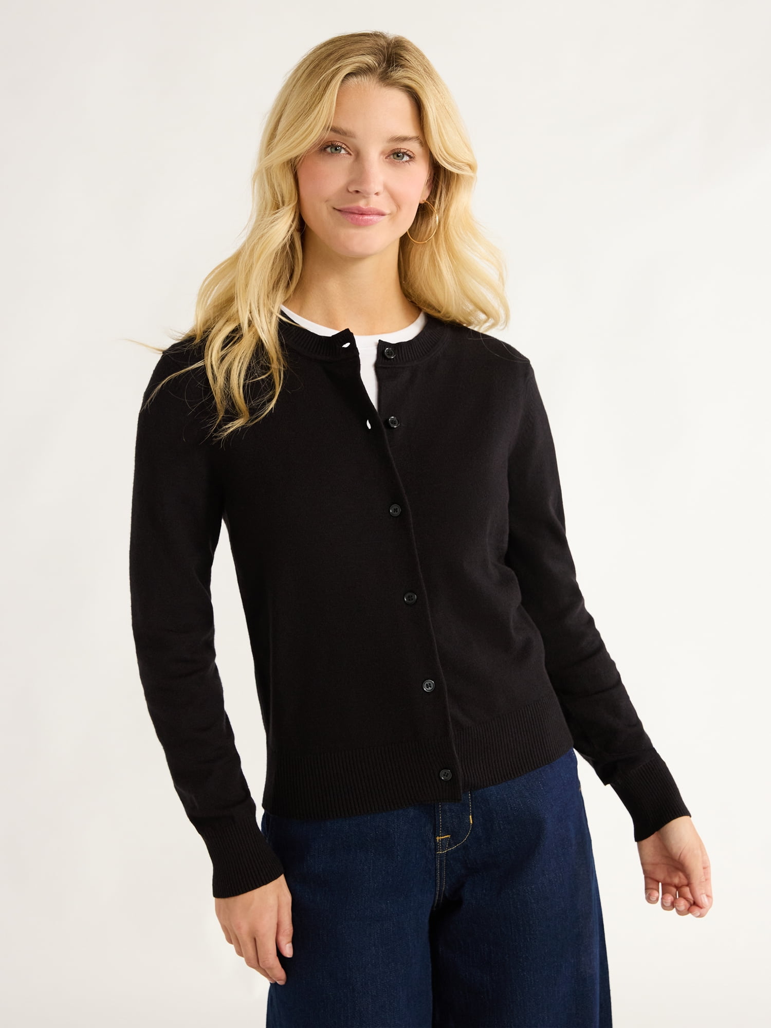 Free Assembly Women’s and Women's Plus Cozy Yarn Crewneck Cardigan ...