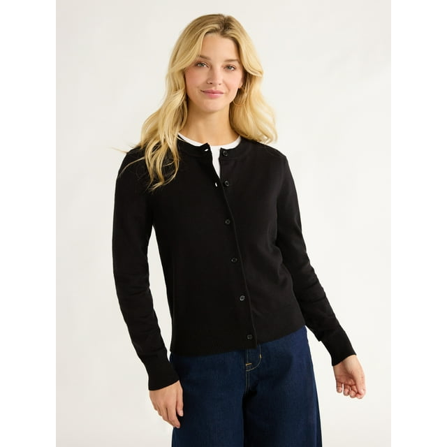Free Assembly Women’s and Women's Plus Cozy Yarn Crewneck Cardigan ...