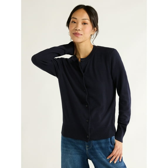 Free Assembly Women’s and Women's Plus Cozy Yarn Crewneck Cardigan ...