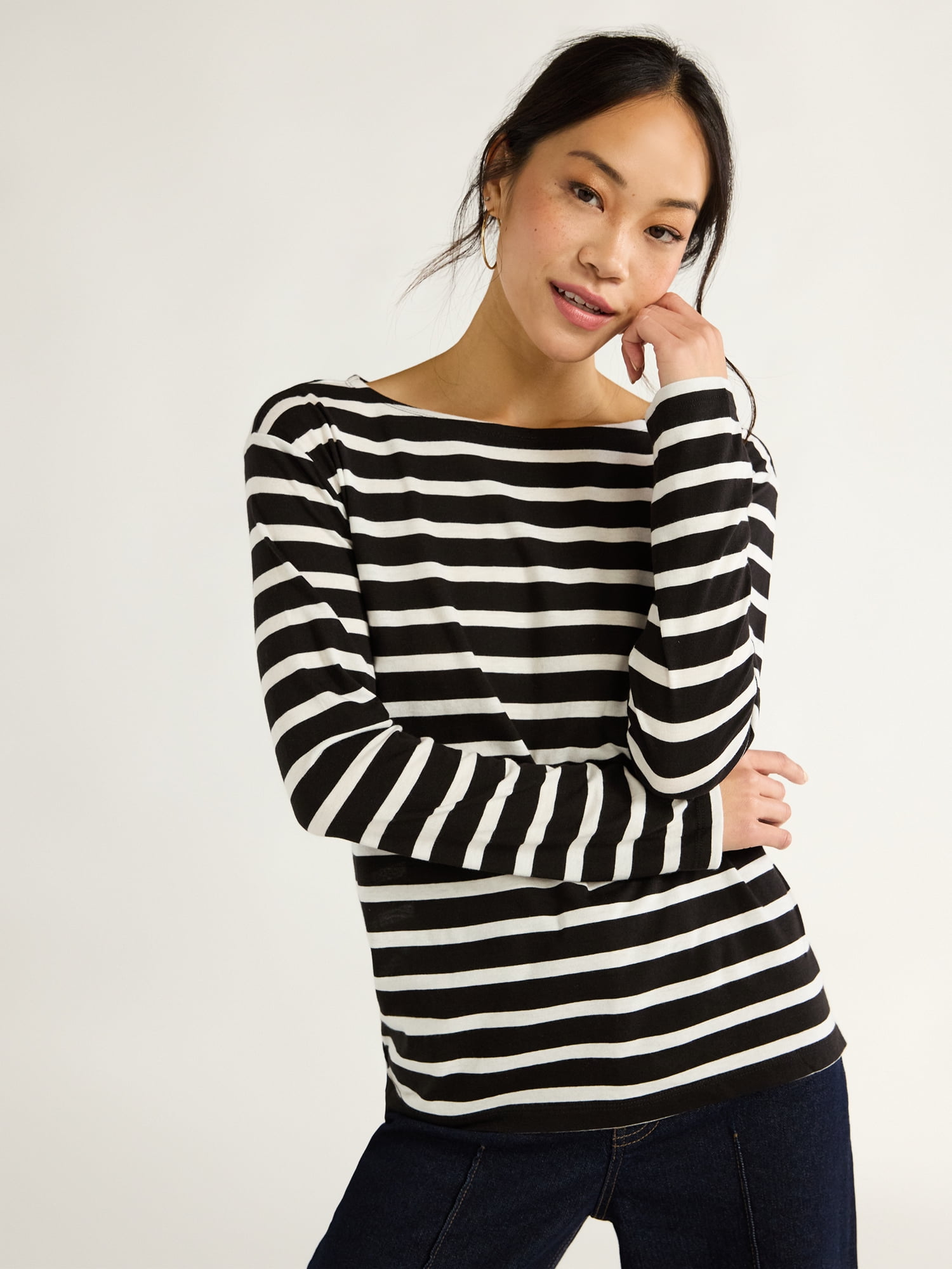 Free Assembly Women's Boatneck Tee with Long Sleeves, XS-XXL - Walmart.com