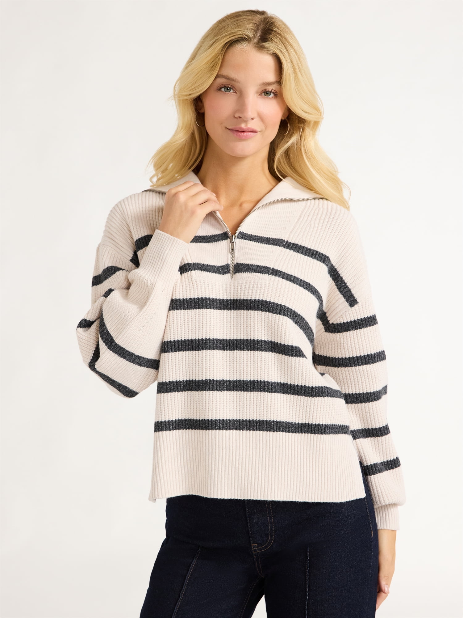 Free Assembly Women’s Half Zip Sweater with Long Sleeves, Midweight ...