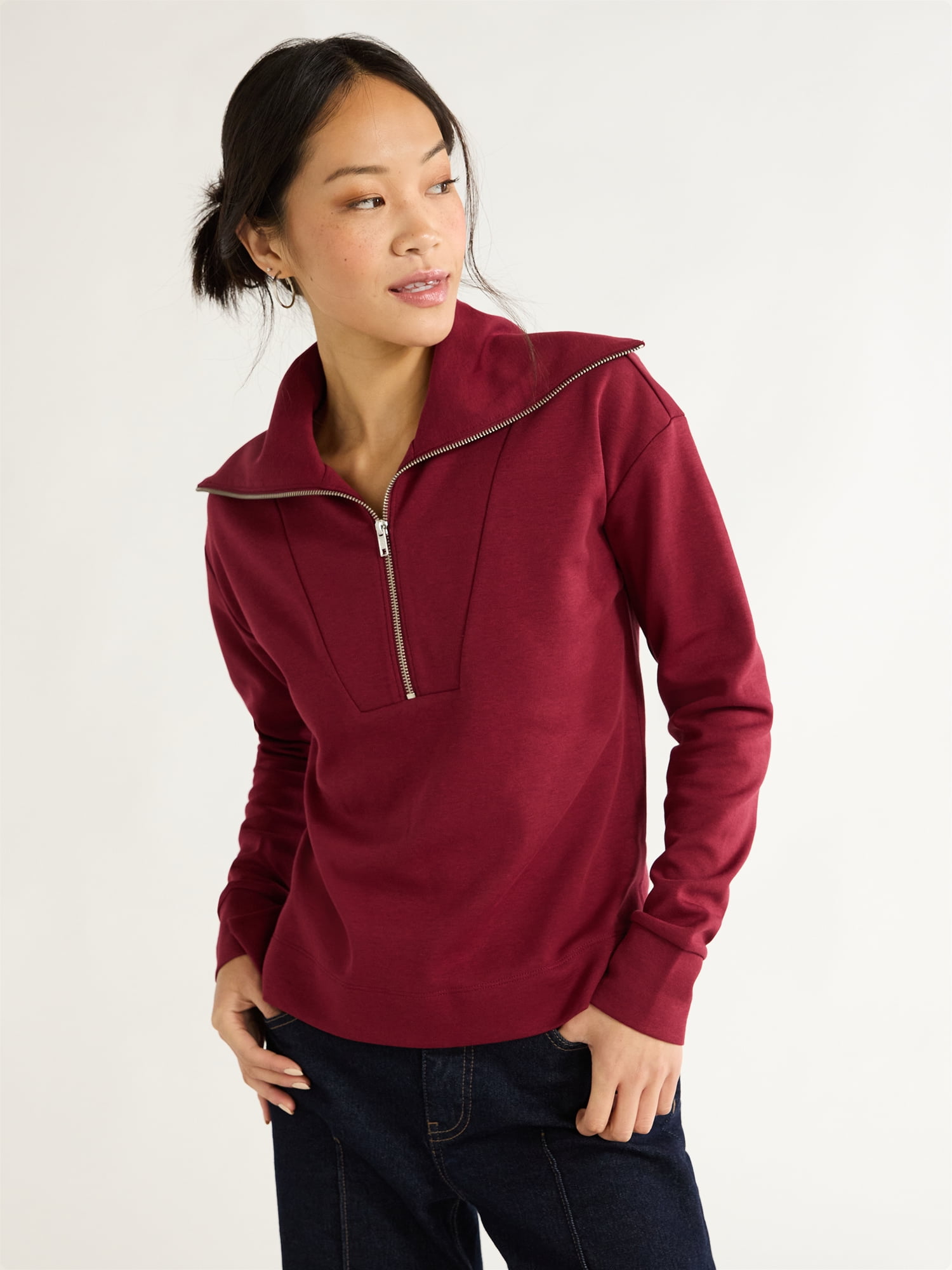 Free Assembly Women's Half Zip Pullover Sweatshirt, Sizes XS-XXL ...