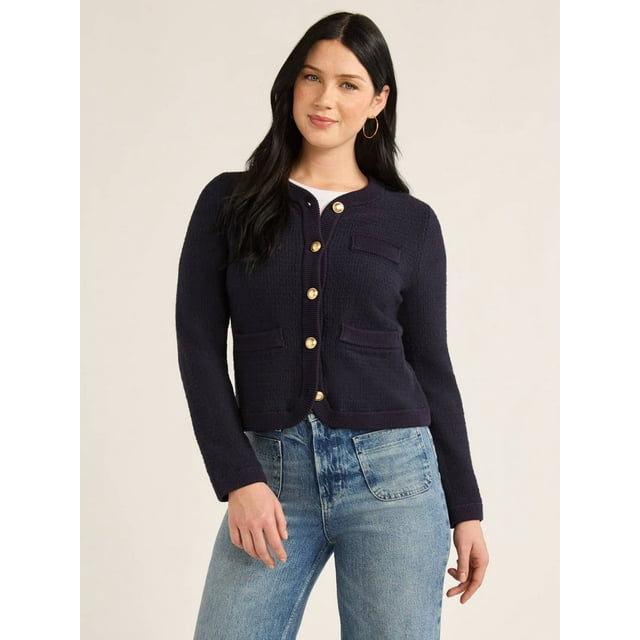 Free Assembly Women’s and Women 's Plus Welt Pocket Cardigan Sweater ...