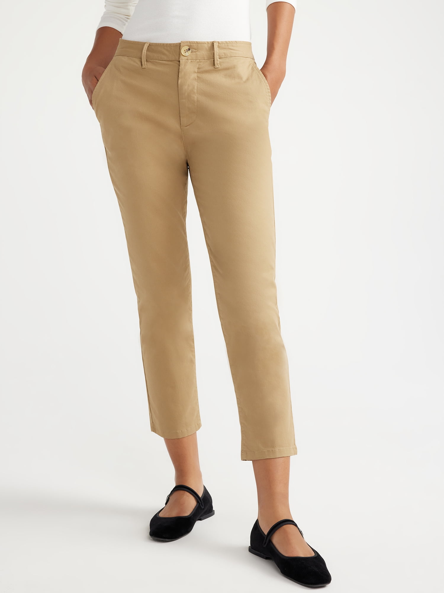 Free Assembly Women's Midrise Slim Straight Chino Pants, 27” Inseam ...