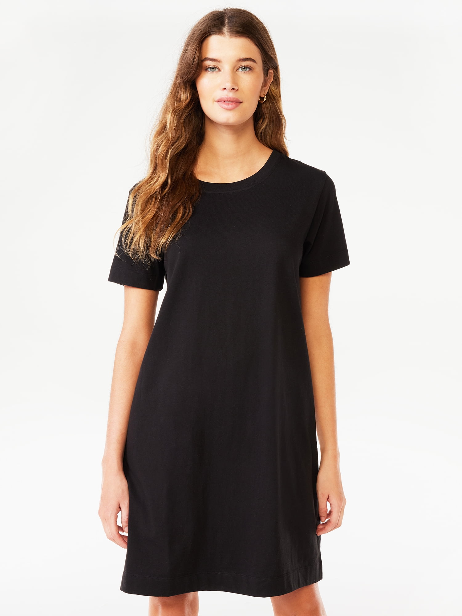 Free Assembly Women's Mini T-Shirt Dress with Short Sleeves, Sizes XS ...