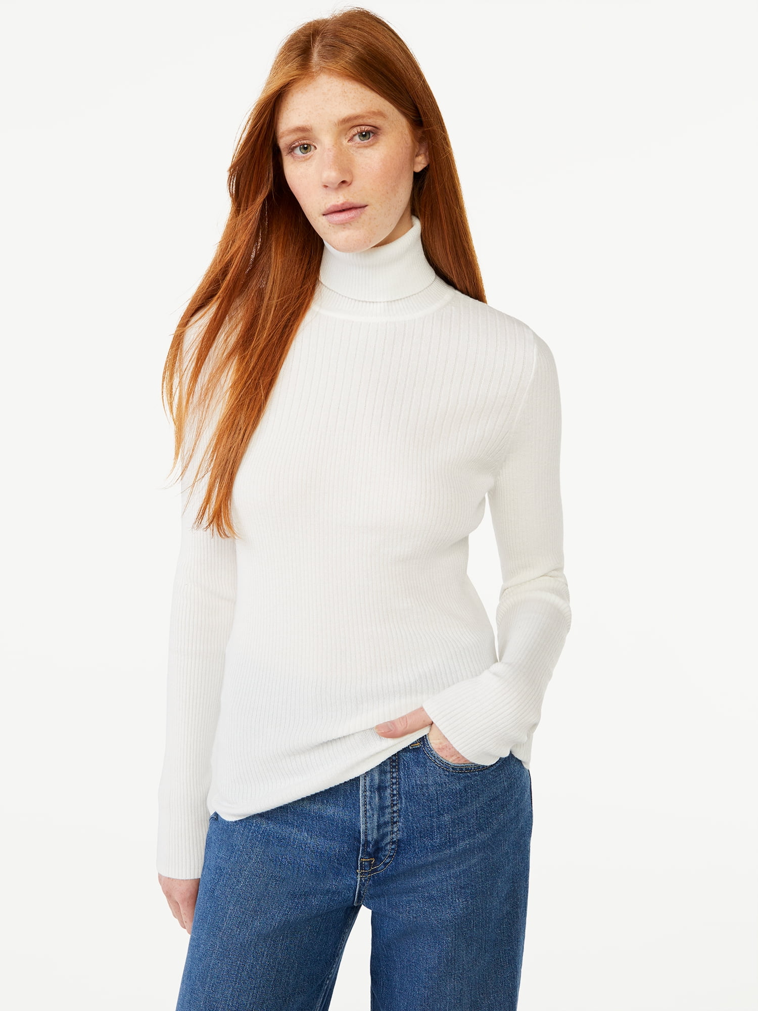 Free Assembly Women's Mixed Stitch Turtleneck Sweater, Lightweight ...