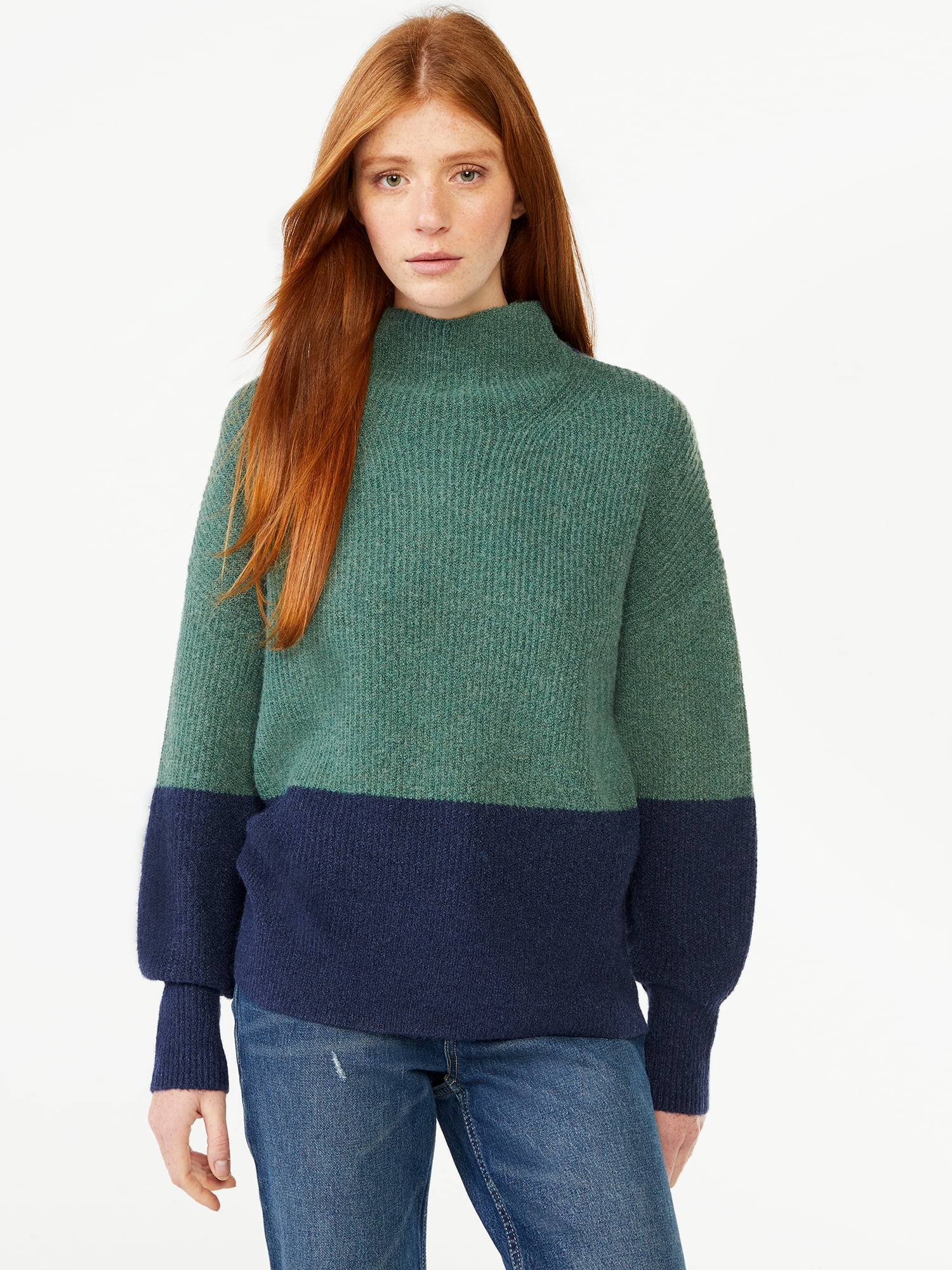 Free Assembly Women's Ribbed Mock Neck Pullover Sweater, Midweight ...