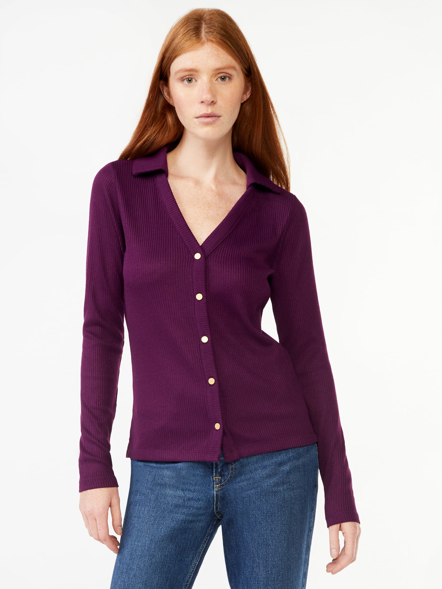 Free Assembly Women's Open V-Neck Collared Cardigan, Lightweight ...