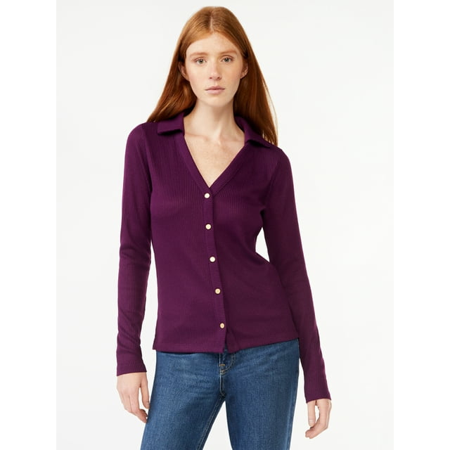 Free Assembly Women's Open V-Neck Collared Cardigan, Lightweight ...