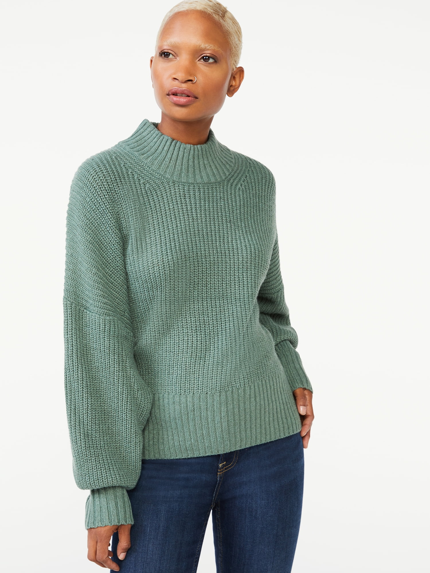 Free Assembly Women's Oversized Mock Neck Sweater - Walmart.com