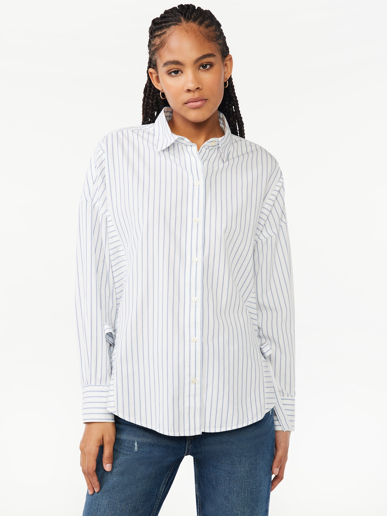Free Assembly Women's Oversized Square Shirt with Side Tie - Walmart.com