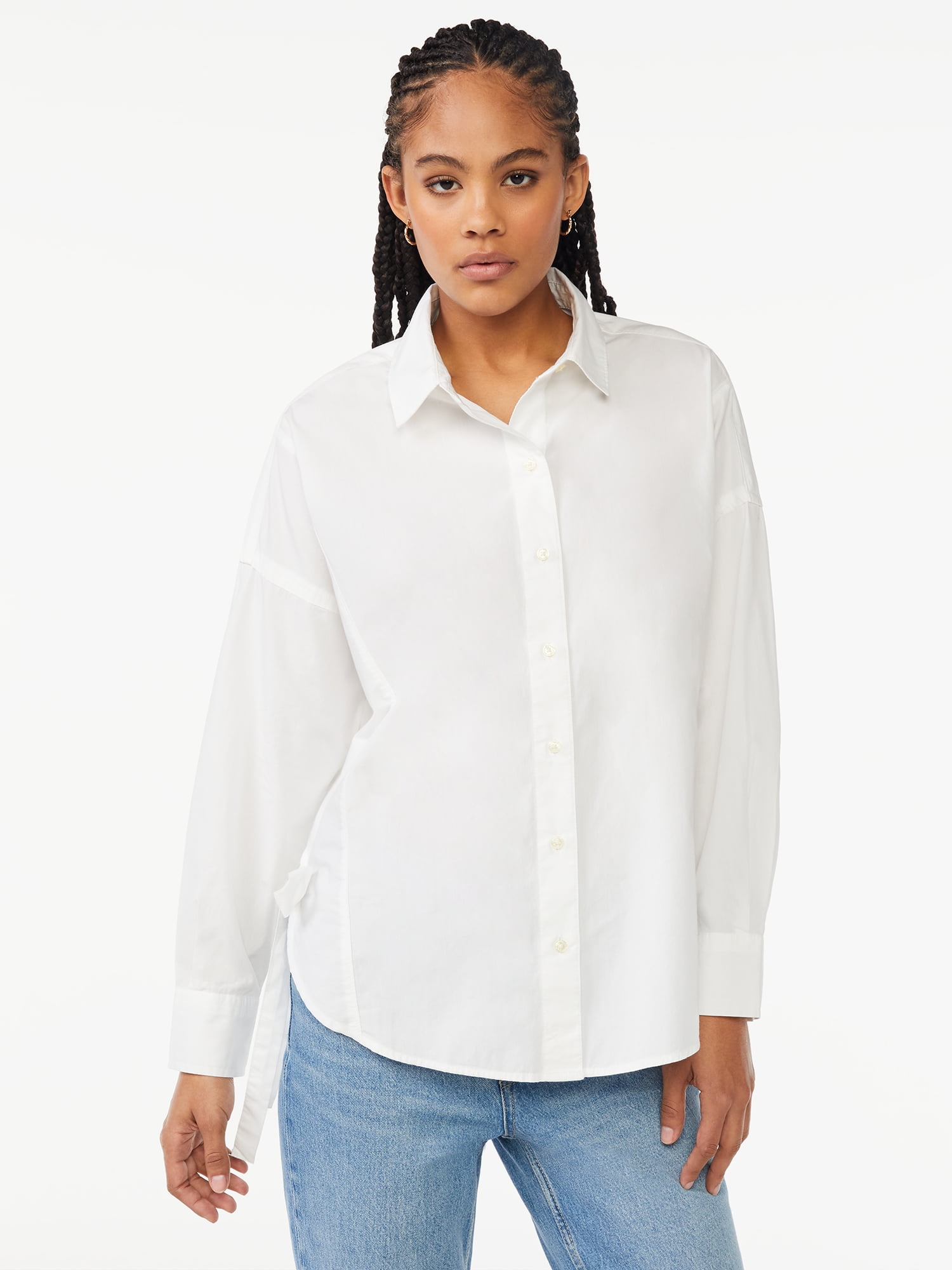 Free Assembly Women's Oversized Square Shirt with Side Tie - Walmart.com