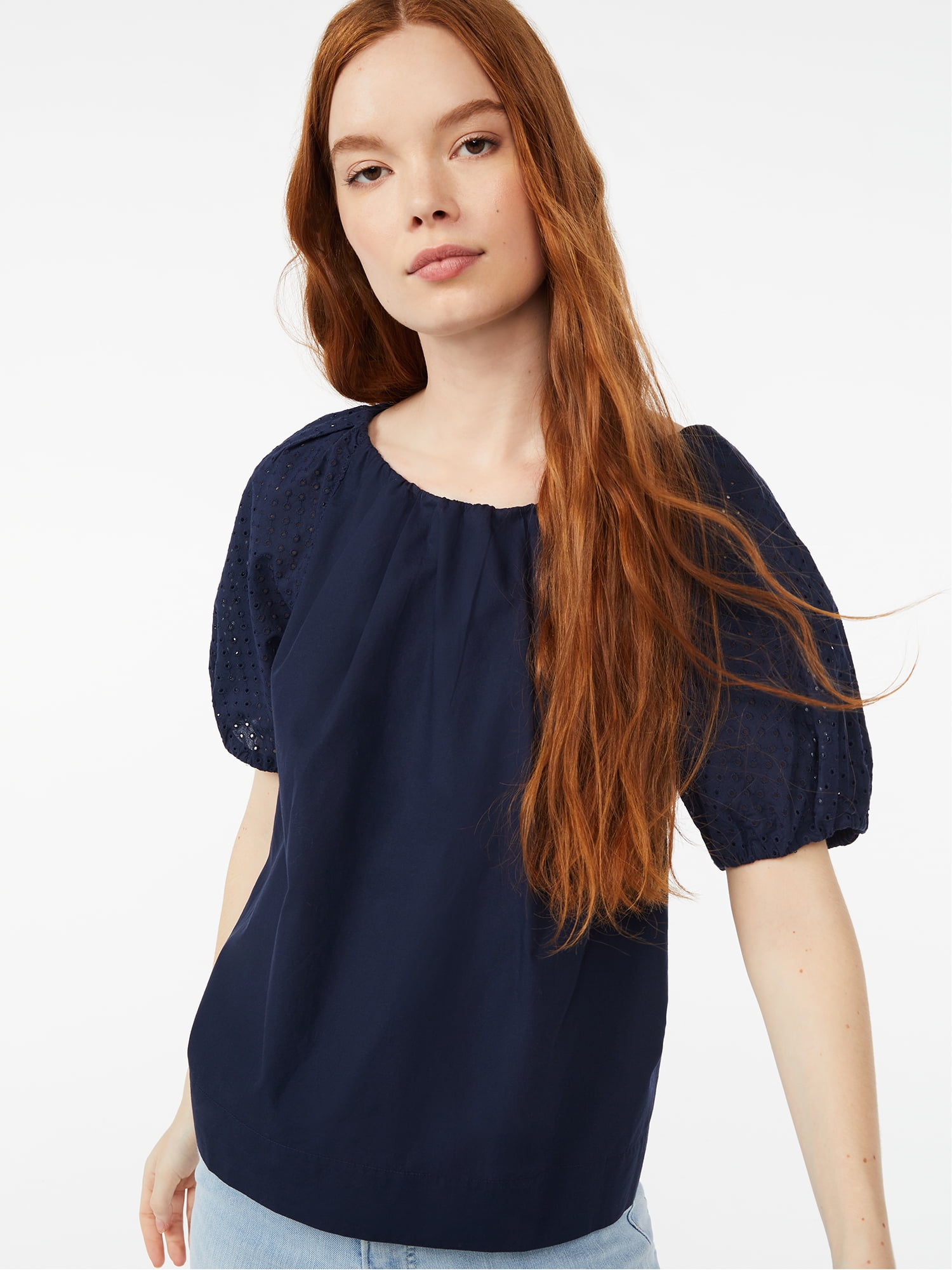 Free Assembly Women's Pleated Blouson Top - Walmart.com